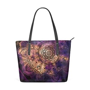 hussrity mysterious galaxy mandala women tote bags pu leather purses and handbags fashion design large top handle shoulder satchel hobo bags