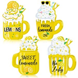 4 pcs lemon tabletop mug sign decor lemon table decor summer lemon tiered tray decor farmhouse wood tiered tray decor kitchen standing sign for home decor