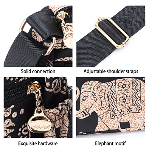 LUPBOK Women Elephant Hobo Shoulder Bag Multi Pocket Casual Crossbody Bag Lightweight Cross-Body Handbags Side Bag