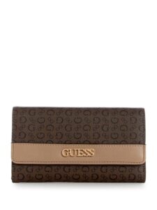 guess factory women’s ellison slim clutch brown wallet