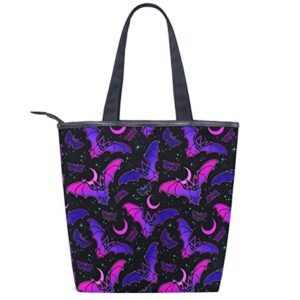 MNSRUU Canvas Tote Bag Aesthetic Purple Bat Gothic Shoulder Bag for Women Work Tote Handbag Shopping Purses and Handbags