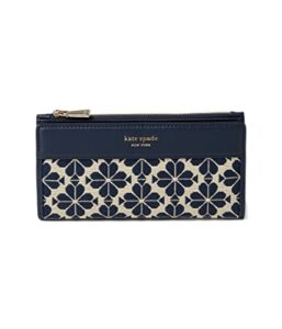 kate spade new york spade flower jacquard zip slim wallet blue multicolor 1 one size