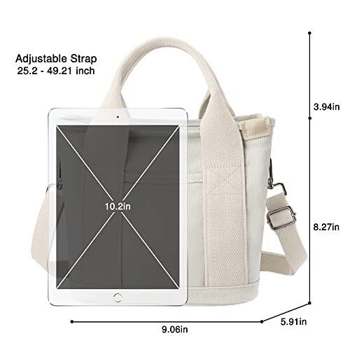 Canvas Tote Bag for Women Stylish Crossboy Handbag Casual Hobo Bag Top Handle Satchel with Multiple Pockets (A-Beige)