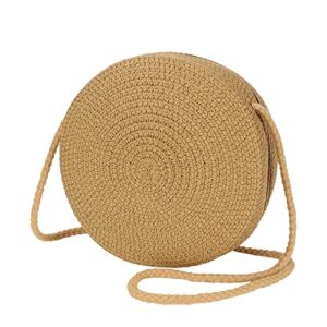 Yomietar Womens Small Round Straw Crossbody Bag Beach Shoulder Bag Handbag Purse for Summer, Brown