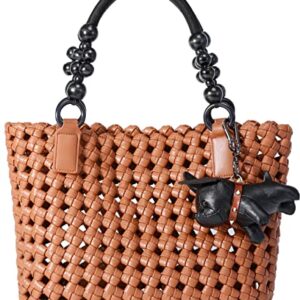 Woven Tote Bags for Women, Large Hollow-out Vegan Leather Fashion Top-handle Purse Shopper Bag Travel Bag (Brown)