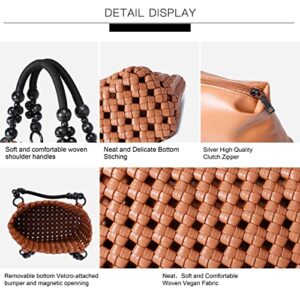 Woven Tote Bags for Women, Large Hollow-out Vegan Leather Fashion Top-handle Purse Shopper Bag Travel Bag (Brown)