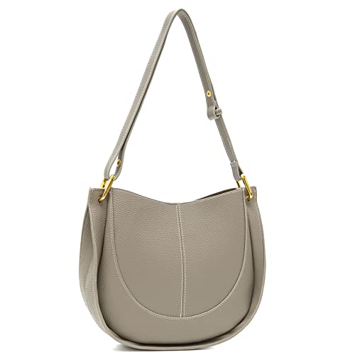 Women Hobo Handbags Leather Saddle Purse Designer Fashion Shoulder Crossbody Bag for Ladies, Gray