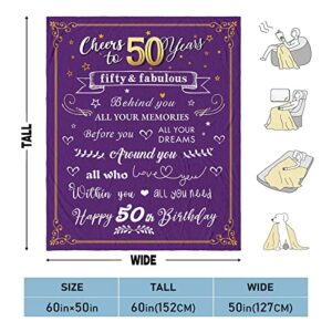 50th Birthday Gifts Blanket for Women, 50 Birthday Gifts for Mom or Wife, 1973 Birthday Gift Ideas for Women, 50 Year Old Gifts for women Turning 50, Cozy & Soft Flannel Throw Blanket 60 x 50 inch