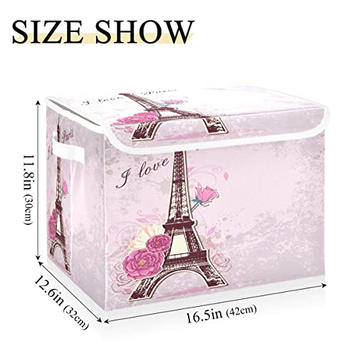 ALAZA Pink Rose Eiffel Tower Paris Storage Bins Box Collapsible Cubes Container Basket for Office Bedroom Home Decor Shelf Closet