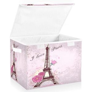 ALAZA Pink Rose Eiffel Tower Paris Storage Bins Box Collapsible Cubes Container Basket for Office Bedroom Home Decor Shelf Closet