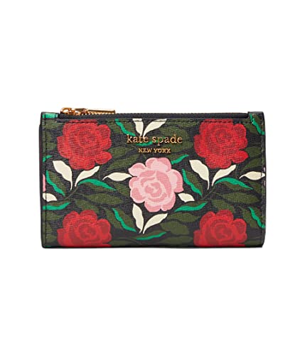 Kate Spade New York Morgan Rose Garden Printed Saffiano Leather Small Slim Bifold Wallet Black Multi One Size