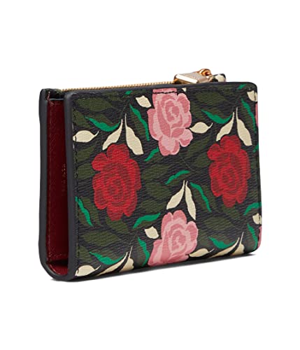 Kate Spade New York Morgan Rose Garden Printed Saffiano Leather Small Slim Bifold Wallet Black Multi One Size