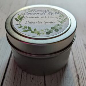 Mango Coconut Milk Delectable Garden Handmade Aromatherapy Natural Scented Soy Candle- 4 oz. Clean Burning.