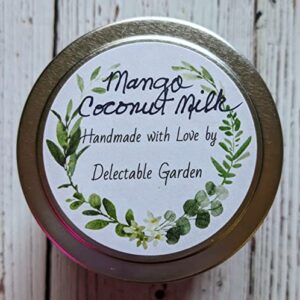 Mango Coconut Milk Delectable Garden Handmade Aromatherapy Natural Scented Soy Candle- 4 oz. Clean Burning.