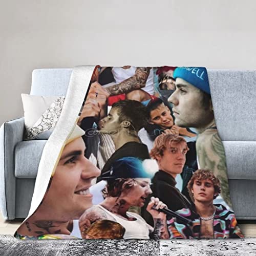 Pop Singer Justin Bieber Blanket Ultra Soft Flannel Blanket Warm Lightweight Throw Blanket Bed Couch Sofa Living Room Blankets Singer Fans Gift 60x50 in