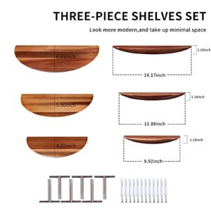 Unique Half Round Wall Floating Shelves Arc Bottom Design, Set of 3, Elegant Display & Organizer Semicircle Wall Shelf Decor w/Invisible Brackets, Rustic Wood Shelf Decorate Plant Books Small Artwork