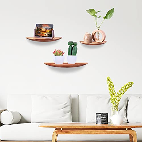 Unique Half Round Wall Floating Shelves Arc Bottom Design, Set of 3, Elegant Display & Organizer Semicircle Wall Shelf Decor w/Invisible Brackets, Rustic Wood Shelf Decorate Plant Books Small Artwork