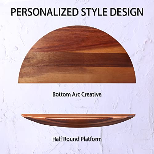 Unique Half Round Wall Floating Shelves Arc Bottom Design, Set of 3, Elegant Display & Organizer Semicircle Wall Shelf Decor w/Invisible Brackets, Rustic Wood Shelf Decorate Plant Books Small Artwork