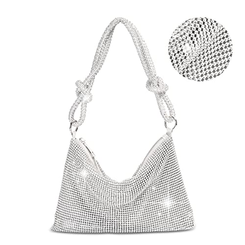 KIINO Silver Purse Rhinestone Purse Silver Clutch Sparkly Purse Silver Bag (Silver)