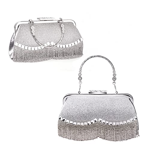 KIINO Silver Purse Rhinestone Purse Silver Clutch Purses For Women Evening Rocking Rhinestones