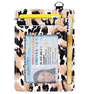 Slim Front Pocket Wallet RFID ID Card Holder Cute Small Wallet with Keychian for Women,Leopard