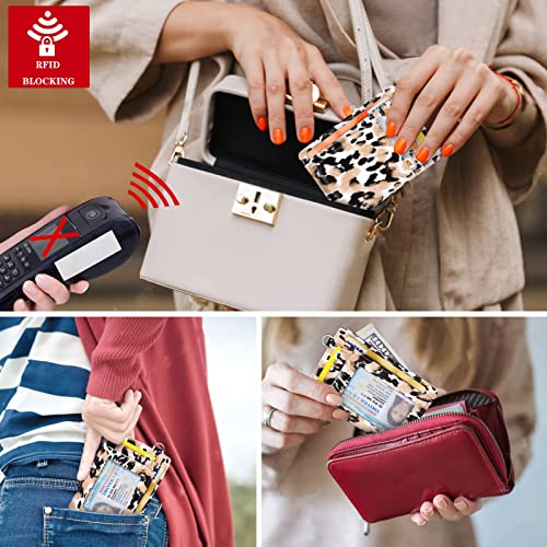 Slim Front Pocket Wallet RFID ID Card Holder Cute Small Wallet with Keychian for Women,Leopard