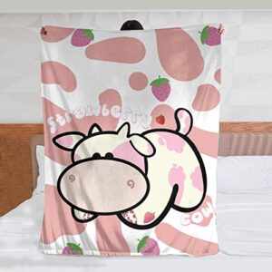 strawberry milk cow blanket lightweight flannel fleece cartoon cute animal throw blankets soft cozy plush microfiber all-season blanket for bed/couch/sofa-50 x40 in