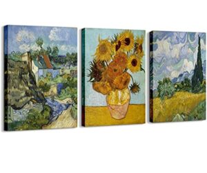 anzhongart van gogh canvas wall art -canvas art-van gogh -sunflower pictures-bathroom living room bedroom wall art decoration 12″x16″x3 piece