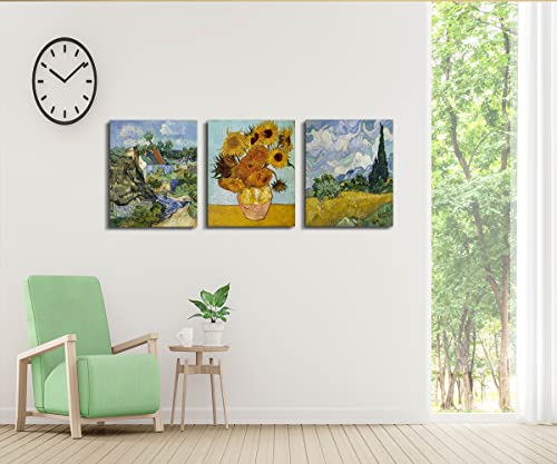 AnZhongArt van gogh canvas wall art -canvas art-van gogh -Sunflower Pictures-Bathroom living room bedroom wall art decoration 12"x16"x3 Piece