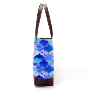 TBOUOBT Handbags for Women Fashion Tote Bags Shoulder Bag Satchel Bags, Blue Watercolor Quatrefoil Oriental Tiles