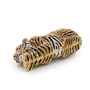 Tngan Women Cute Tiger Shaped Evening Clutch Sparkling Rhinestones Handbag Prom Party Purse, Gold