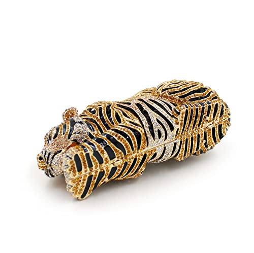 Tngan Women Cute Tiger Shaped Evening Clutch Sparkling Rhinestones Handbag Prom Party Purse, Gold