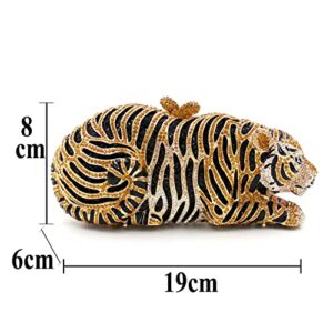 Tngan Women Cute Tiger Shaped Evening Clutch Sparkling Rhinestones Handbag Prom Party Purse, Gold