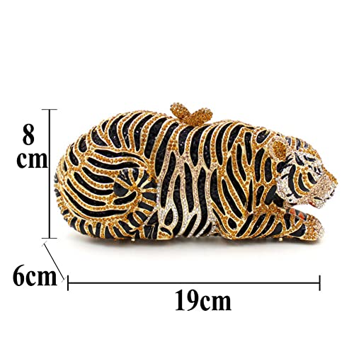 Tngan Women Cute Tiger Shaped Evening Clutch Sparkling Rhinestones Handbag Prom Party Purse, Gold