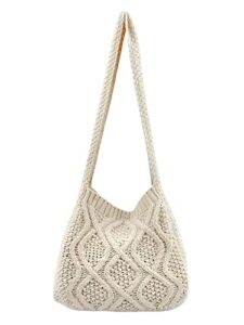 verdusa women’s crochet shoulder handbags hobo knitted tote bag shopping bags beige one-size