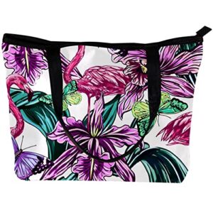 TBOUOBT Handbags for Women Fashion Tote Bags Shoulder Bag Satchel Bags, Purple Flower Tropical Flamingo Butterfly