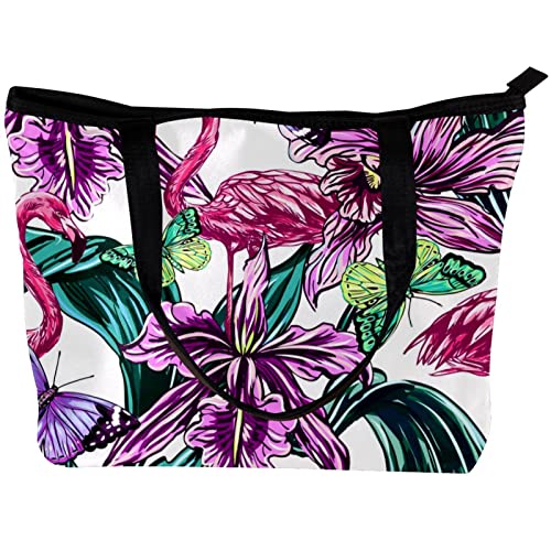 TBOUOBT Handbags for Women Fashion Tote Bags Shoulder Bag Satchel Bags, Purple Flower Tropical Flamingo Butterfly