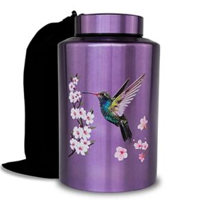 large cremation urns for adult male female ashes, up to 220 lbs decorative urn for human remains with velvet bag(hummingbird)