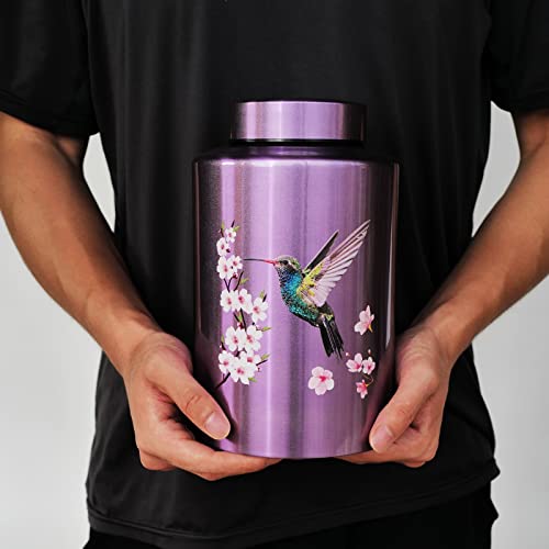 Large Cremation Urns for Adult Male Female Ashes, Up to 220 lbs Decorative Urn for Human Remains with Velvet Bag(Hummingbird)