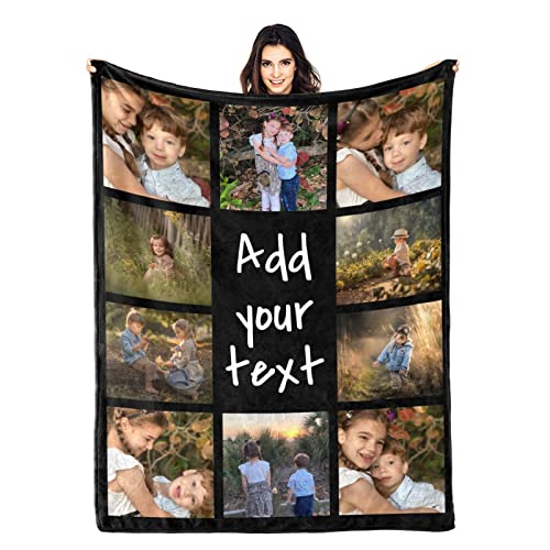 Custom Blanket Personalized Blanket with Photos Text Customized Picture Throw Blanket for Adult Dad, Mom, Kids, Dogs, Friends, Birthday Christmas Halloween Valentines Day Gift, 10 Photos Collage