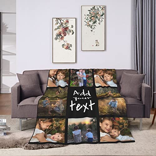 Custom Blanket Personalized Blanket with Photos Text Customized Picture Throw Blanket for Adult Dad, Mom, Kids, Dogs, Friends, Birthday Christmas Halloween Valentines Day Gift, 10 Photos Collage