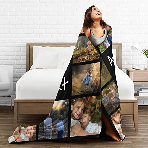 Custom Blanket Personalized Blanket with Photos Text Customized Picture Throw Blanket for Adult Dad, Mom, Kids, Dogs, Friends, Birthday Christmas Halloween Valentines Day Gift, 10 Photos Collage