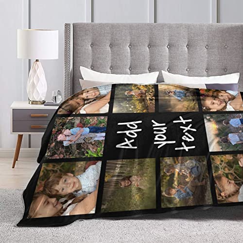 Custom Blanket Personalized Blanket with Photos Text Customized Picture Throw Blanket for Adult Dad, Mom, Kids, Dogs, Friends, Birthday Christmas Halloween Valentines Day Gift, 10 Photos Collage