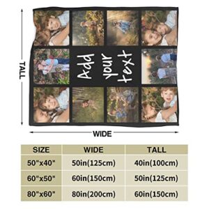 Custom Blanket Personalized Blanket with Photos Text Customized Picture Throw Blanket for Adult Dad, Mom, Kids, Dogs, Friends, Birthday Christmas Halloween Valentines Day Gift, 10 Photos Collage