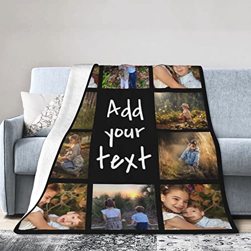 Custom Blanket Personalized Blanket with Photos Text Customized Picture Throw Blanket for Adult Dad, Mom, Kids, Dogs, Friends, Birthday Christmas Halloween Valentines Day Gift, 10 Photos Collage