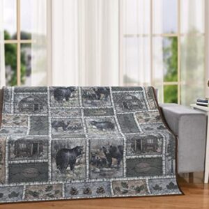 DeLeon Collections Bear Lodge Patchwork Woodland 60" x 50" Decorative Quilt Throw Blanket