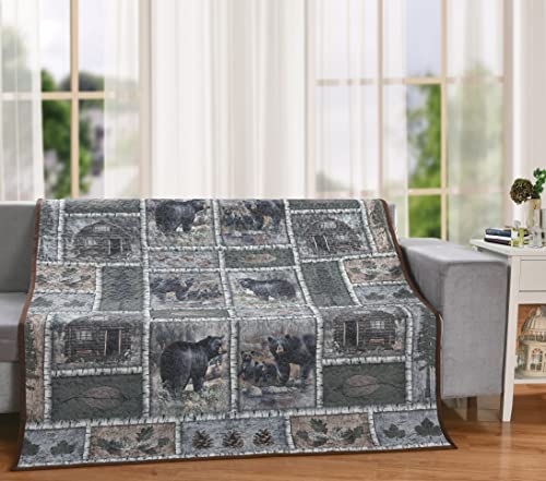 DeLeon Collections Bear Lodge Patchwork Woodland 60" x 50" Decorative Quilt Throw Blanket