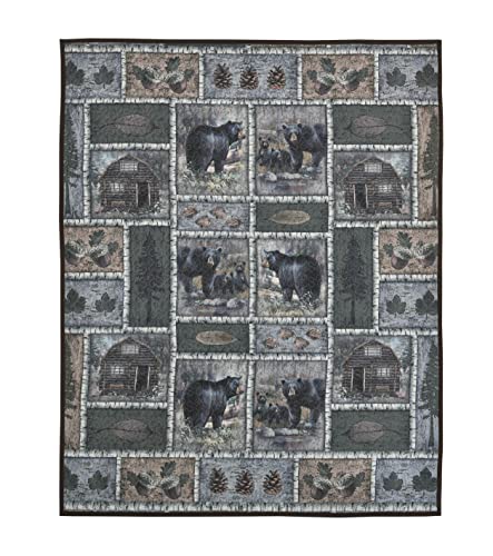 DeLeon Collections Bear Lodge Patchwork Woodland 60" x 50" Decorative Quilt Throw Blanket