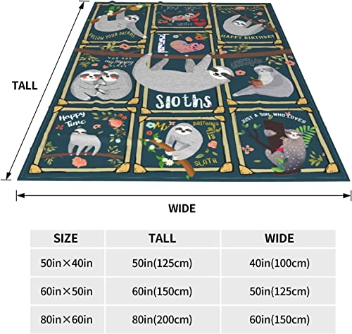 Sloth Blanket Lightweight Flannel Fleece Cartoon Cute Animal Throw Blankets Soft Cozy Plush Microfiber All-Season Blanket for Bed/Couch/Sofa-50 x40 in