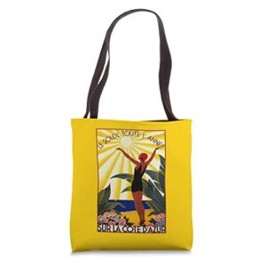 woman sun bathing retro vintage côte d’azur french riviera tote bag